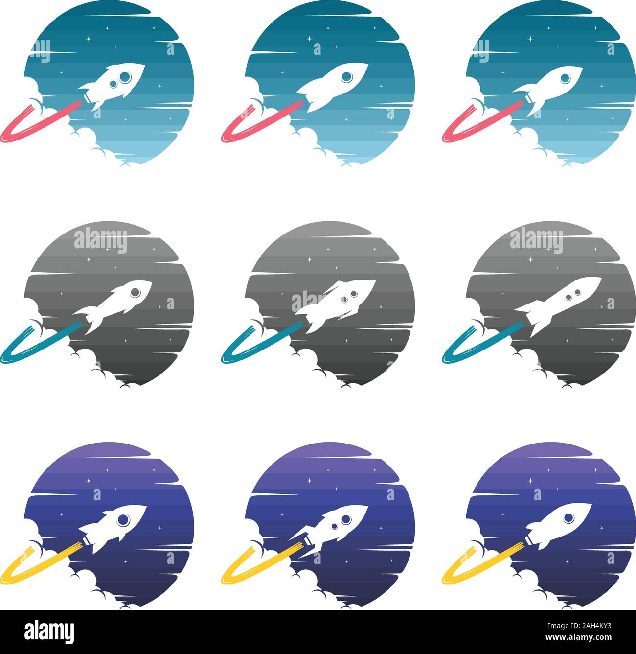 rocket ship launch space travel sign badge label logo set vector Stock ...