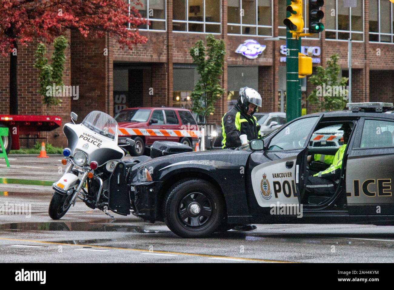 Vancouver, Canada - October 7,2019: Police officers block Burrard ...