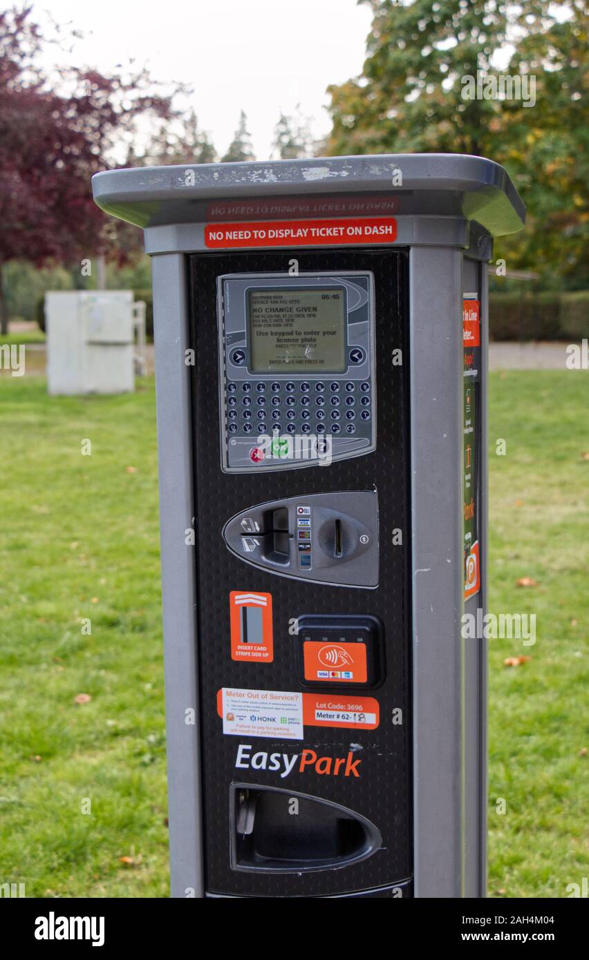 Vancouver, Canada - October 11, 2019: Close up shot of Parking meter at ...