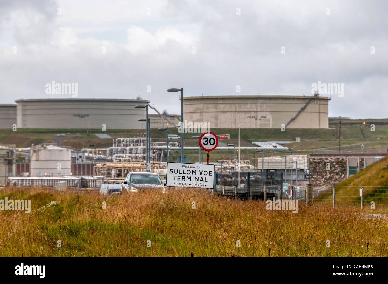Entrance to Sullom Voe oil and gas terminal Stock Photo - Alamy