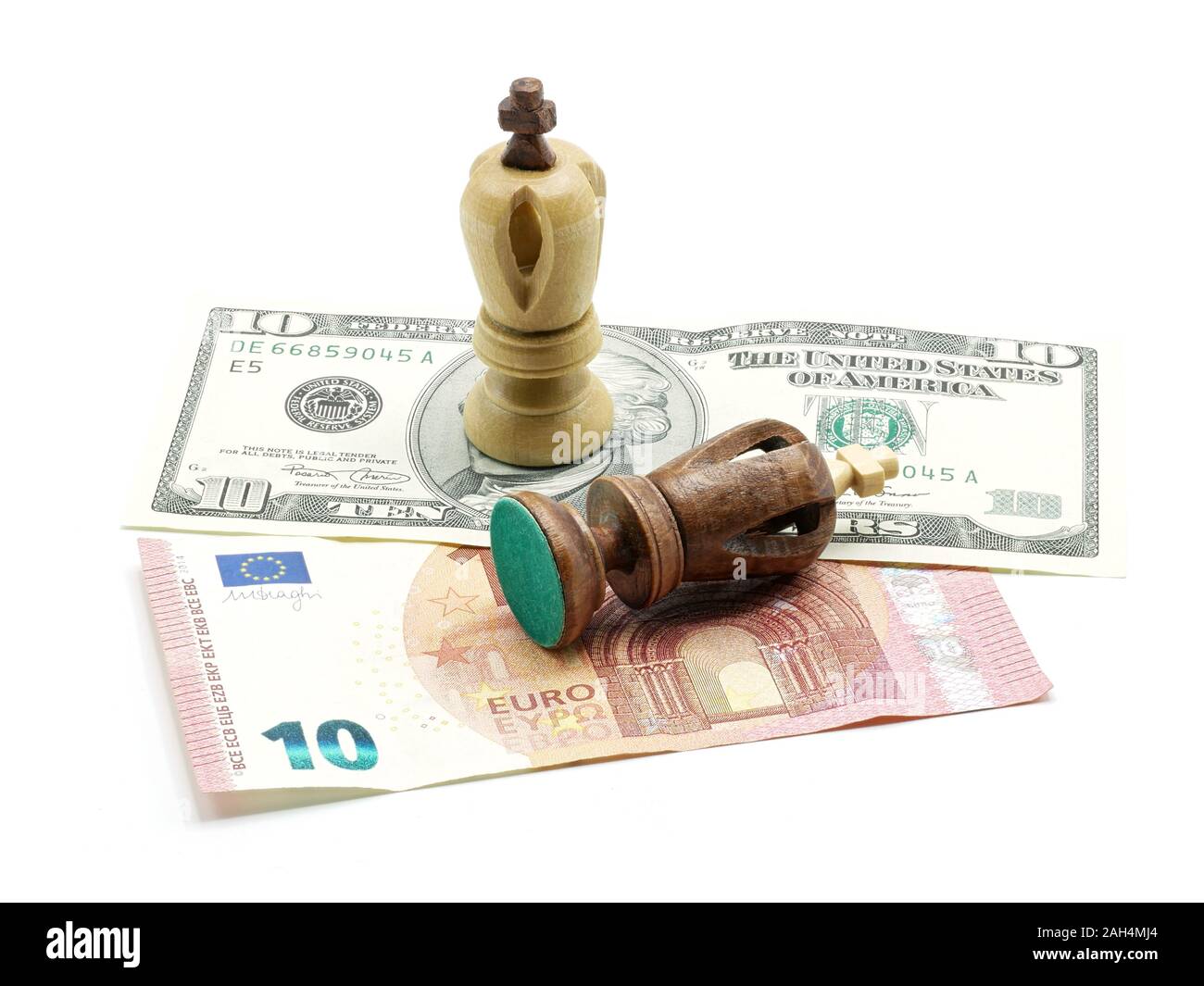 Trade Concept: King Chess Pieces On US Dollar And Euro Banknotes ...
