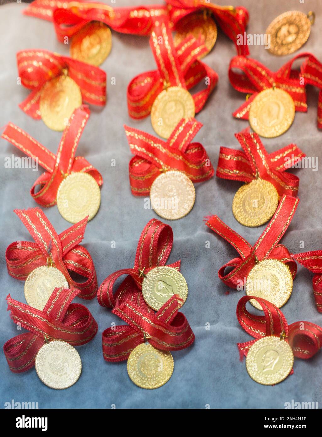Turkish Gold Coins with portrait in view Stock Photo - Alamy