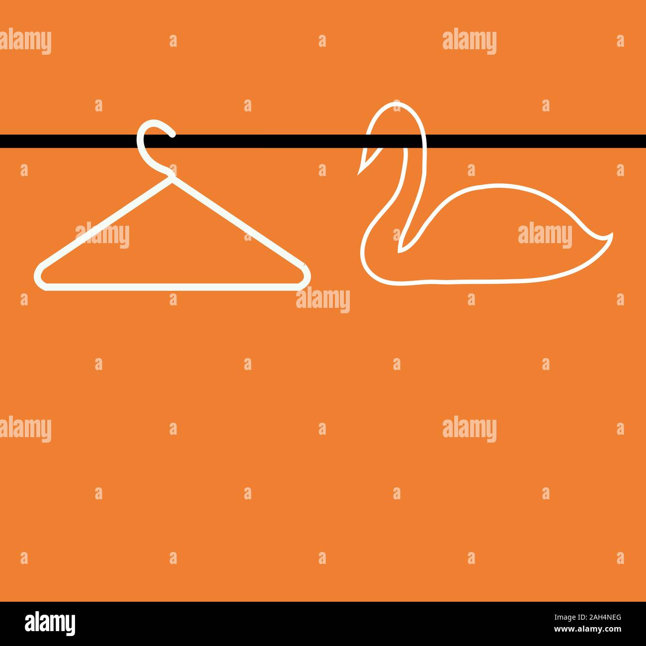 illustration of a hanger in a closet and a swan similar in shape with ...