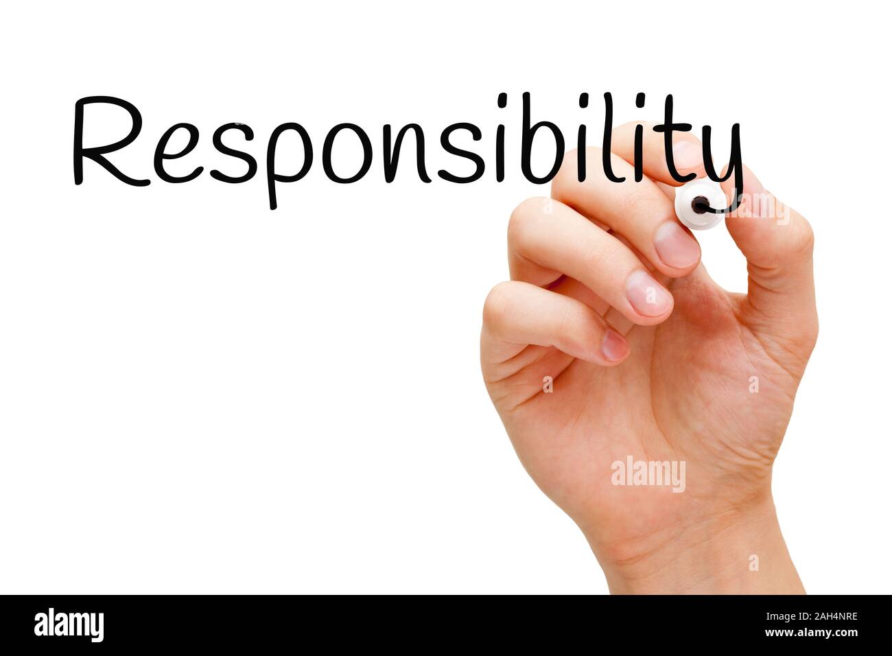 Hand writing the word Responsibility with black marker on transparent ...
