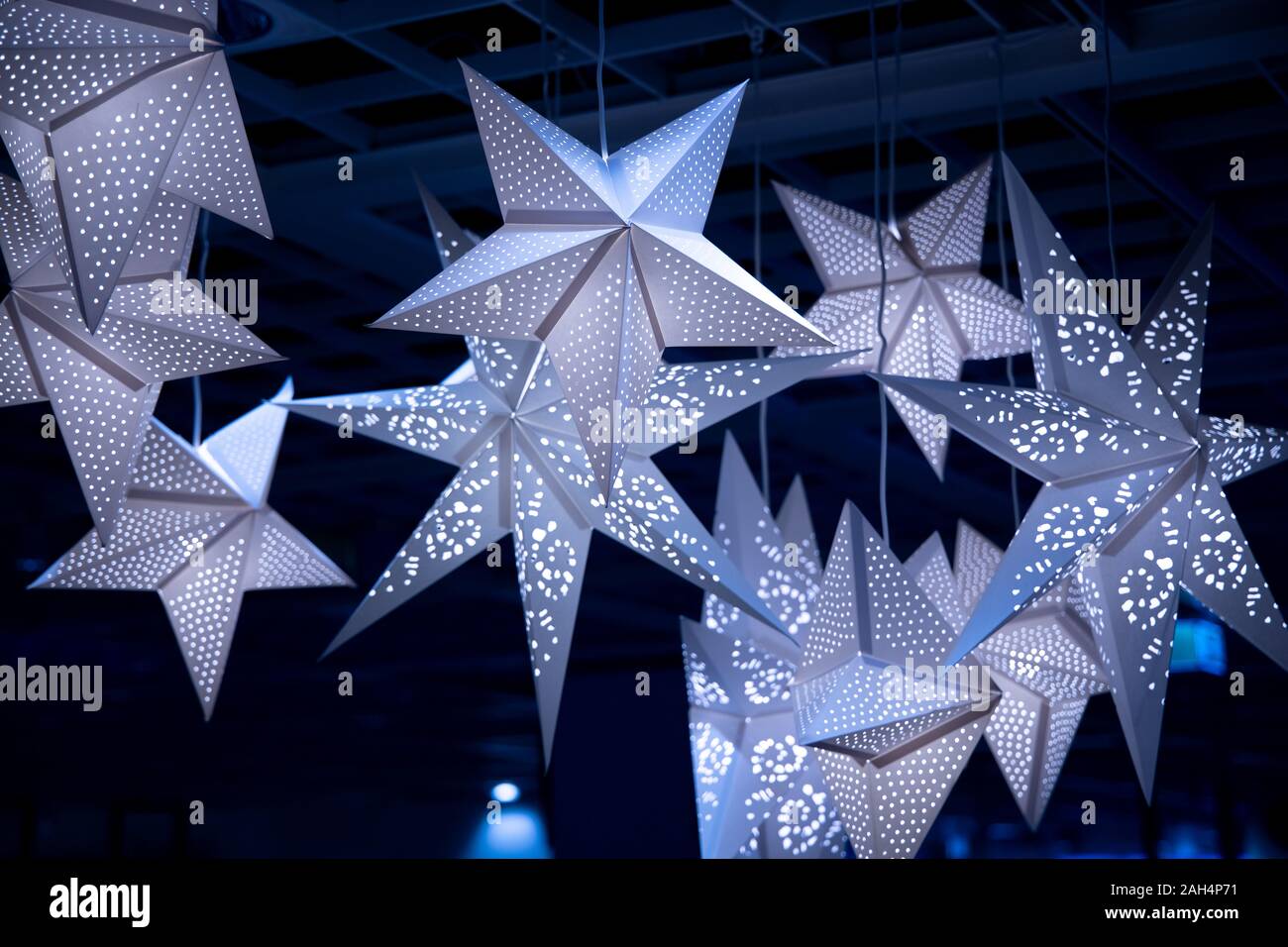 Christmas blue star interior decoration Stock Photo - Alamy