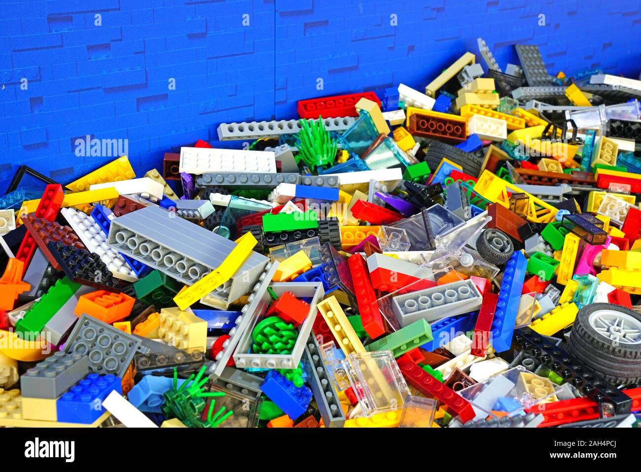 MELBOURNE, AUSTRALIA -16 JUL 2019- View of colorful LEGO bricks and ...