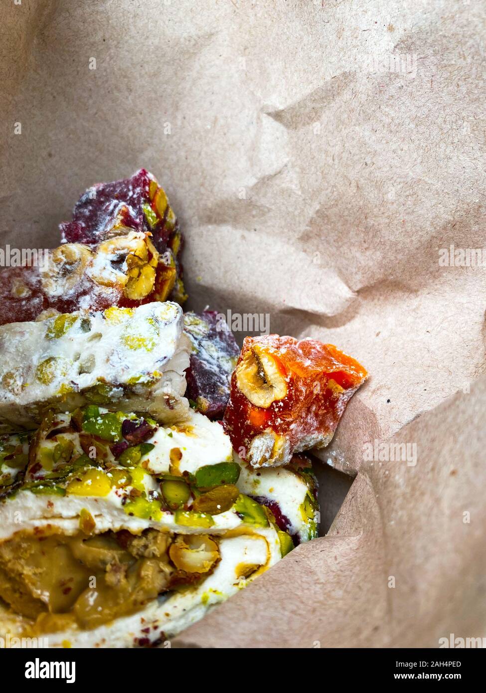 Turkish delight, sherbet, nougat on paper. Turkish sweets. National ...