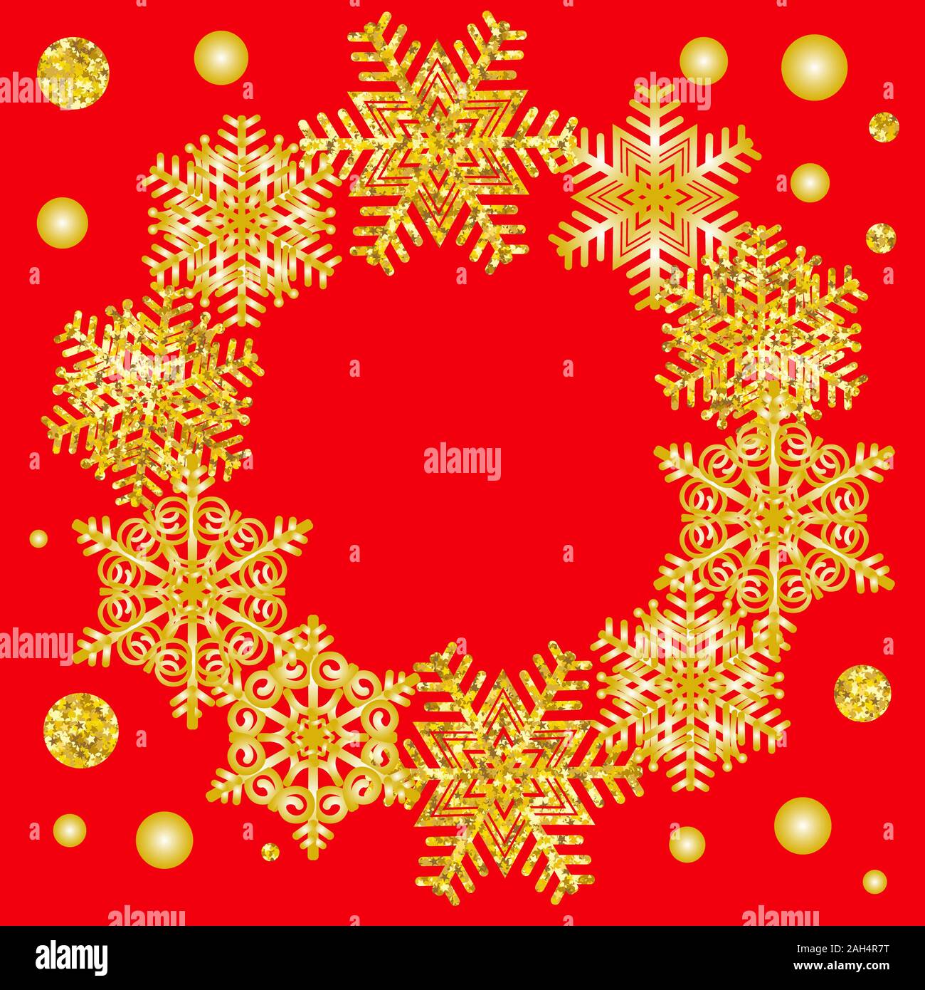 Bright background with gold snowflakes. Red winter banner. Illustration ...