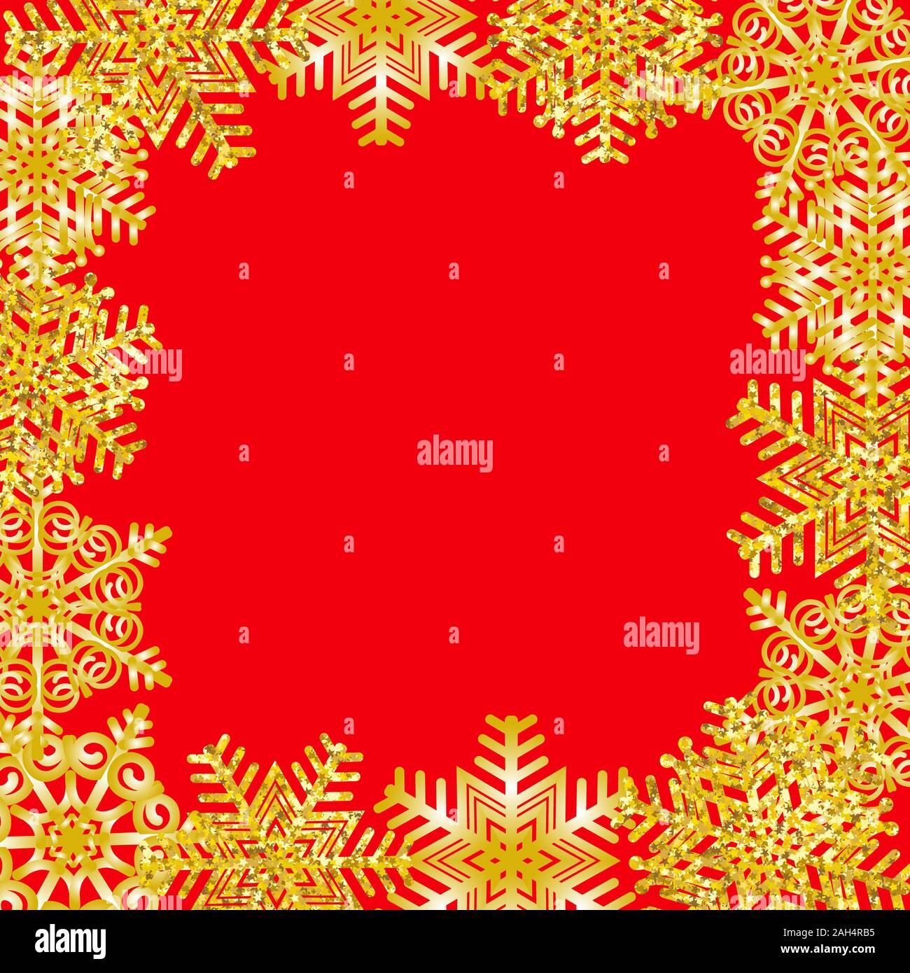 Bright background with gold snowflakes. Red winter banner. Illustration ...