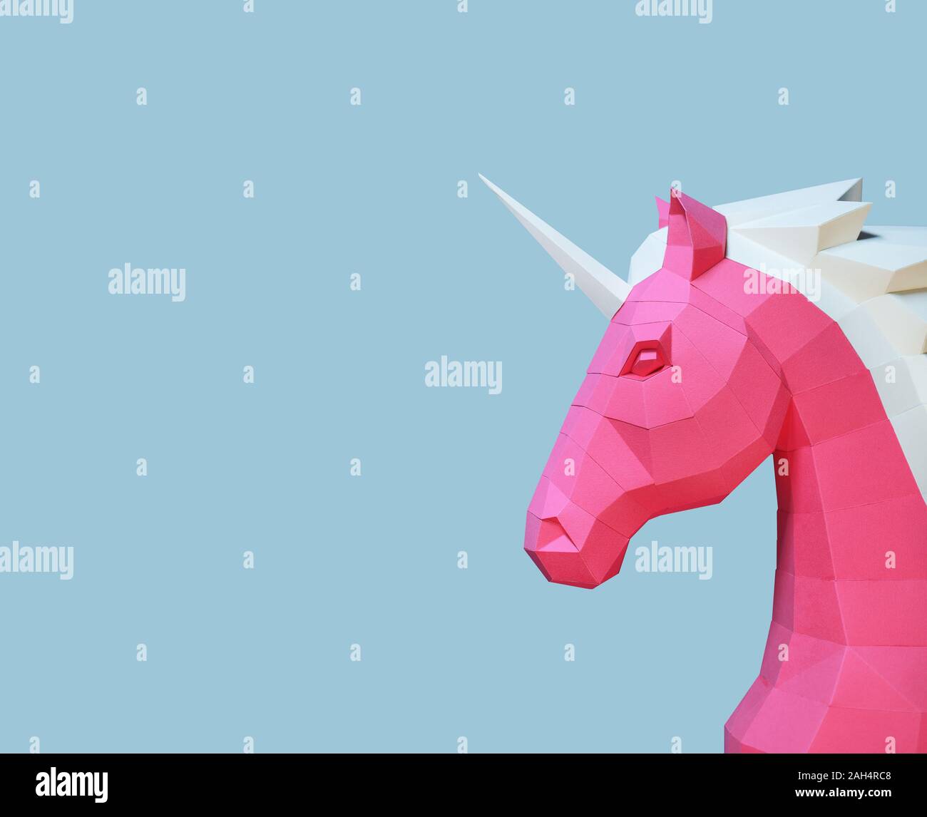 Paper unicorn head on a blue trend background. Geometry, bright and ...