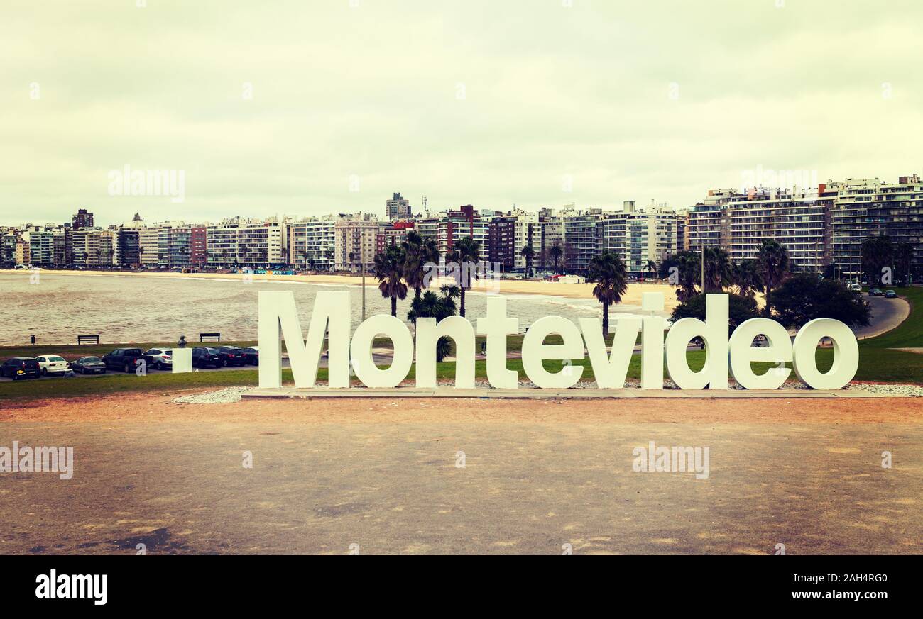 Montevideo Uruguay 15 of Jul. 2019. Montevideo city sign. Montevideo is ...