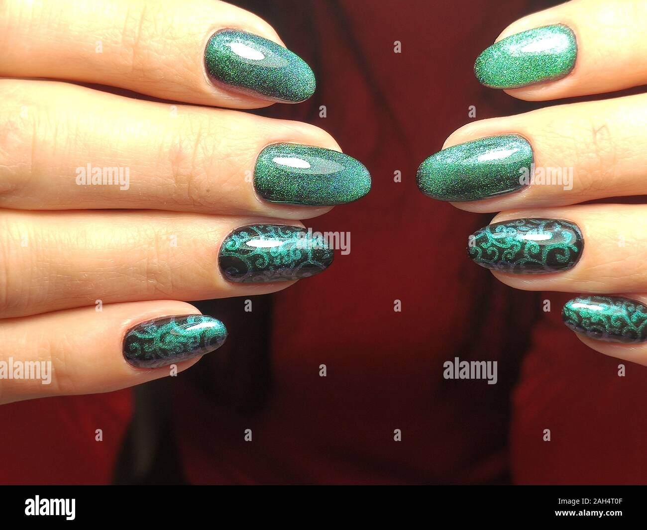 gel lacquer manicure on a textured trendy background Stock Photo - Alamy