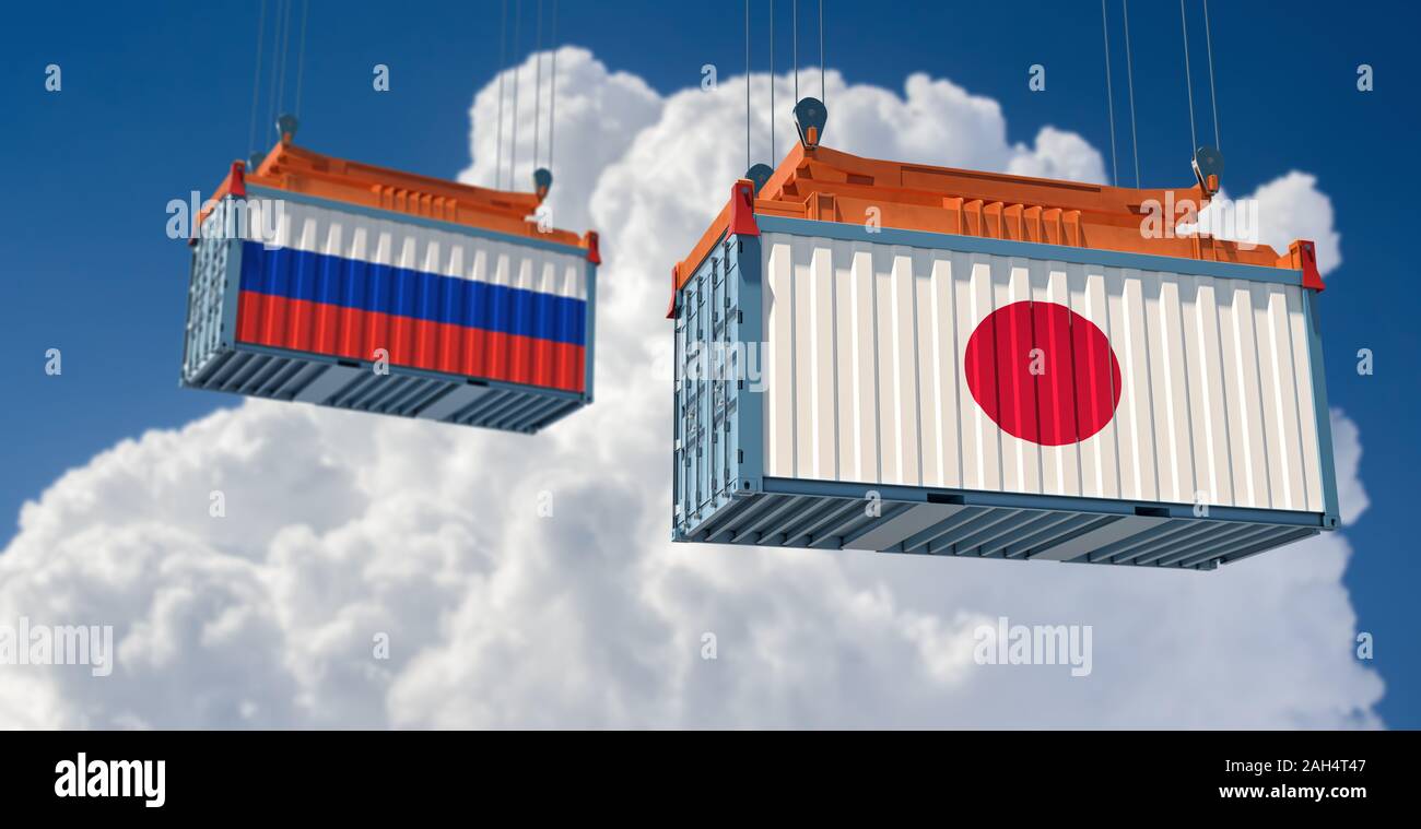 Freight container with Japan and Russia national flag. 3D Rendering Stock Photo - Alamy