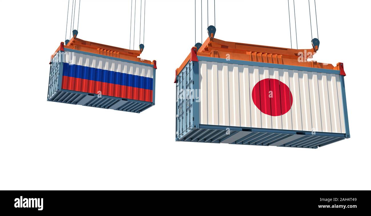 Freight container with Japan and Russia national flag. 3D Rendering Stock Photo - Alamy
