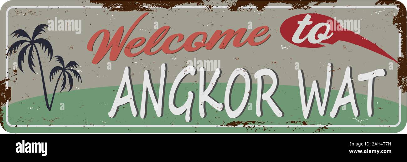 color metal sign with text Angkor Wat, Cambodia, vector illustration ...