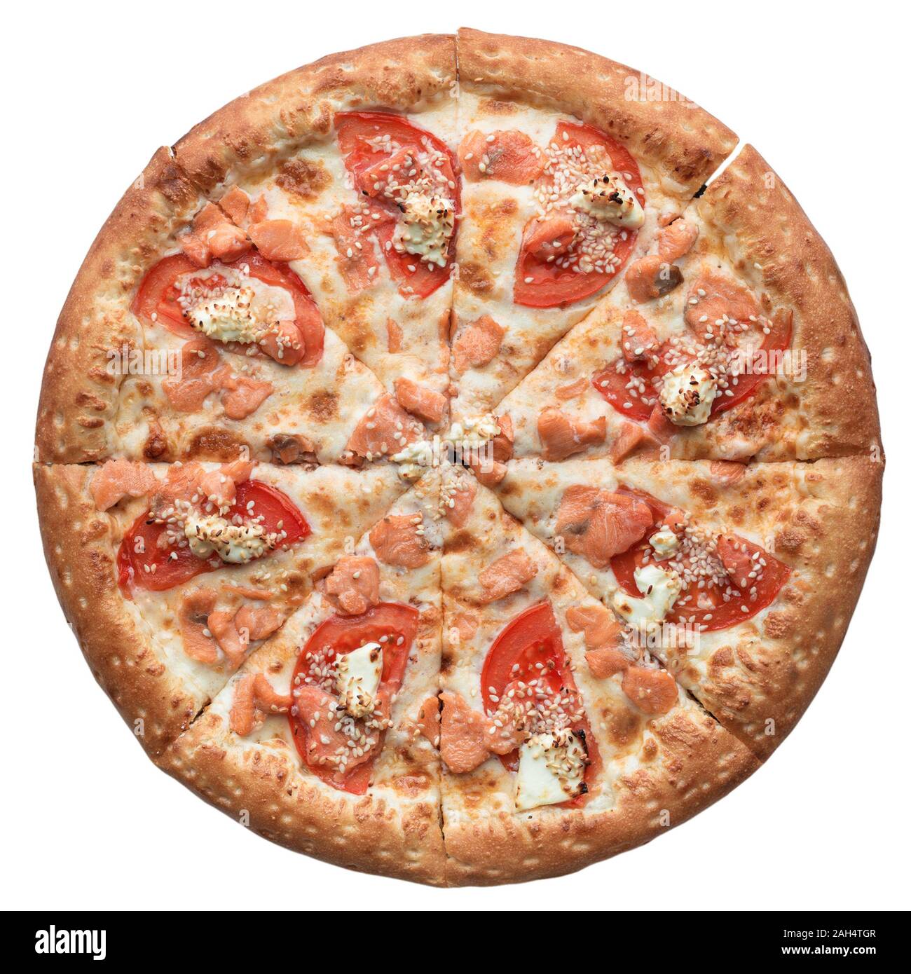 Hot fresh baked Italian pizza isolated on white background. Top view ...