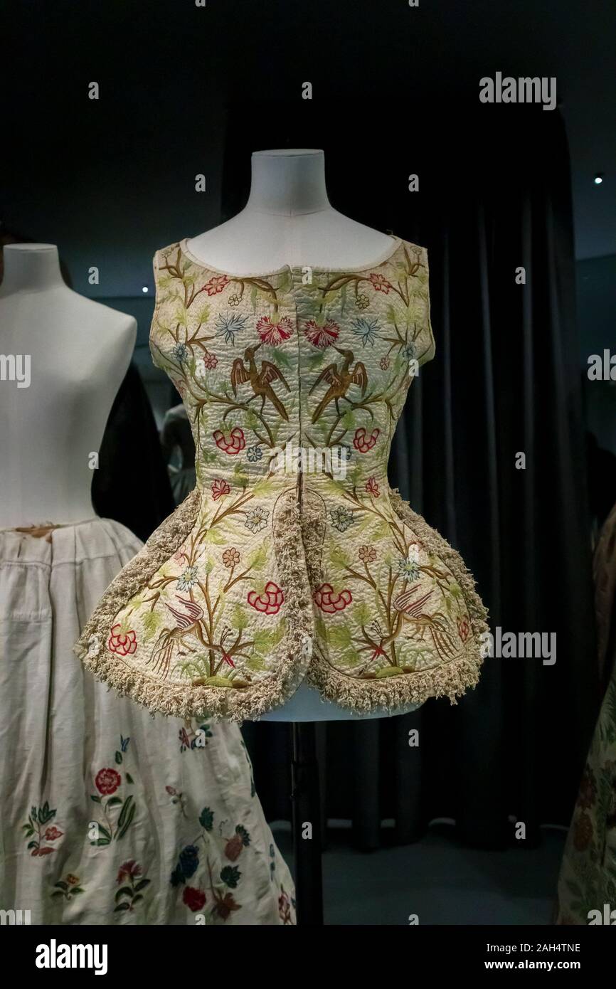 A bodice, an exhibit on display in the Costume Museum, Bath, Somerset ...