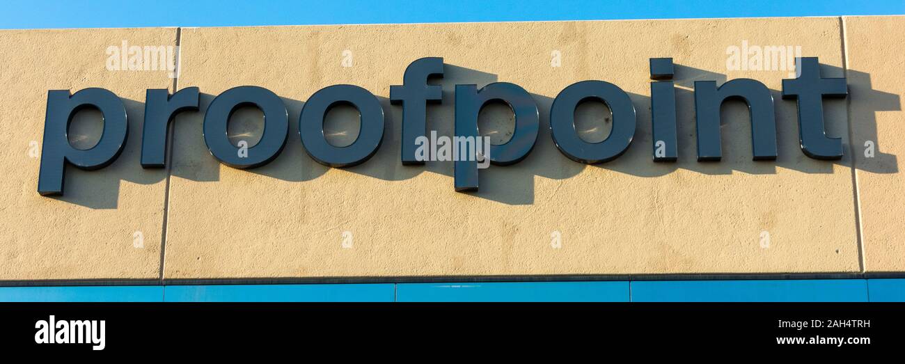 Proofpoint sign near company headquarters in Silicon Valley, high-tech ...