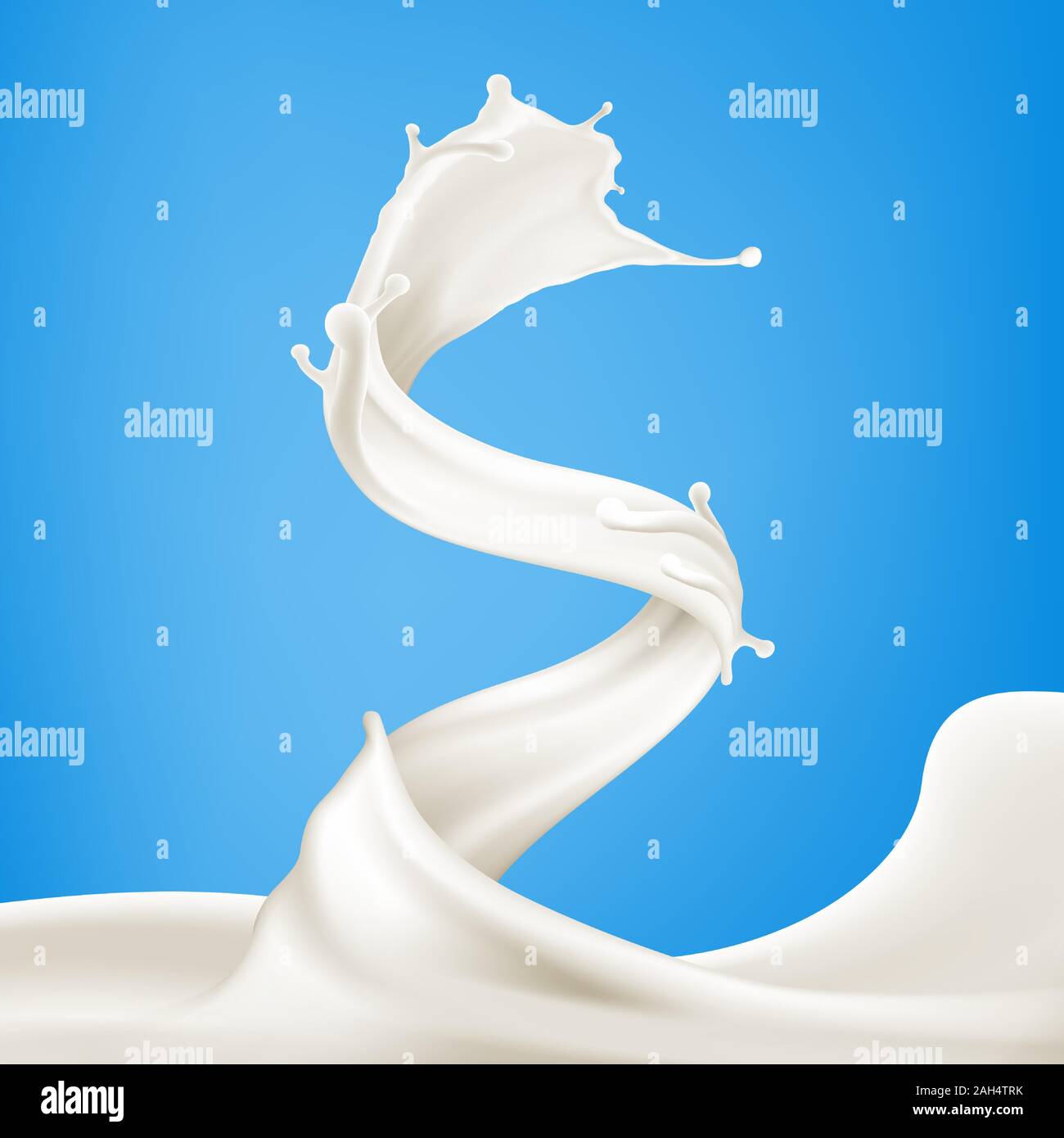 Splashing milk swirl wave on blue background vector illustration for ...