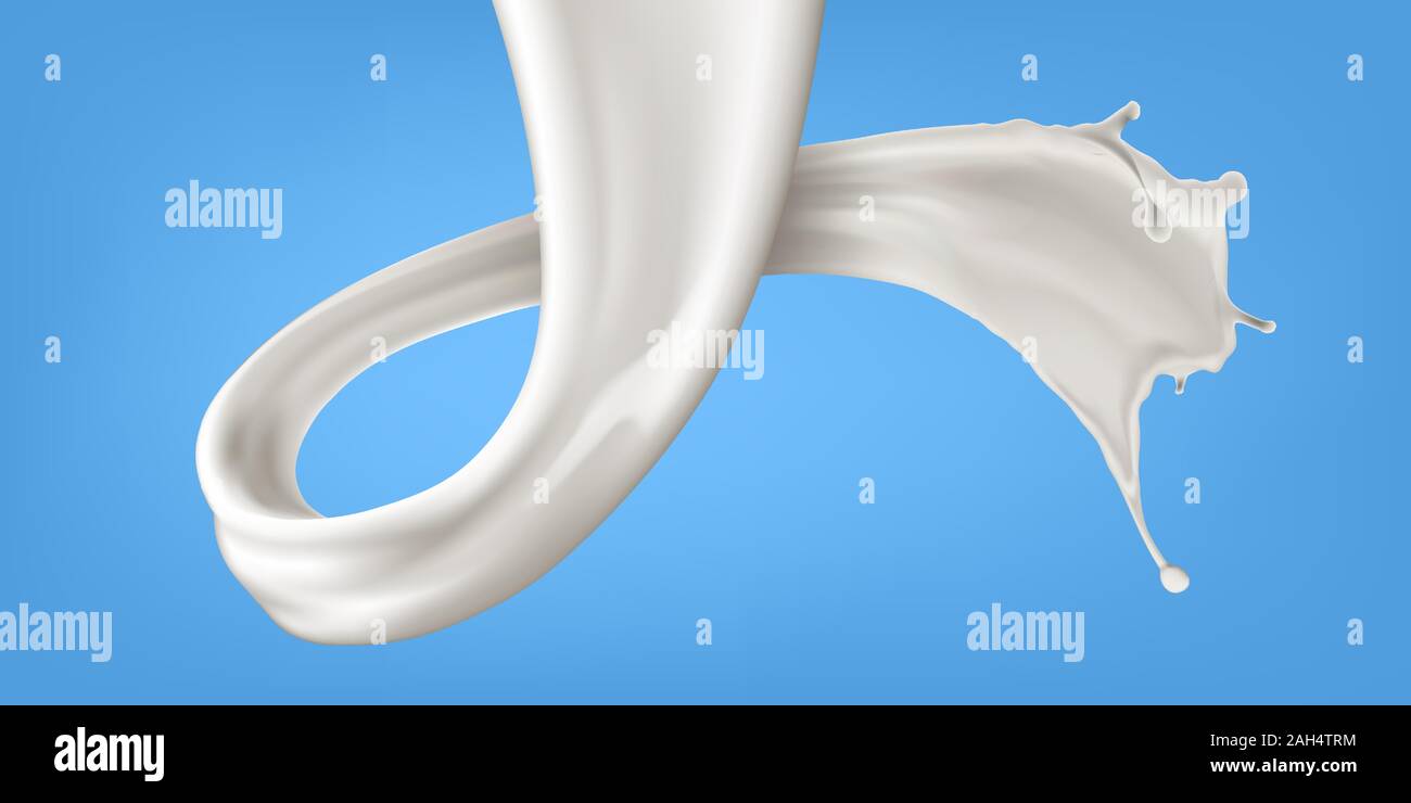 Vector realistic milk or yogurt swirl on blue background. Illustration ...