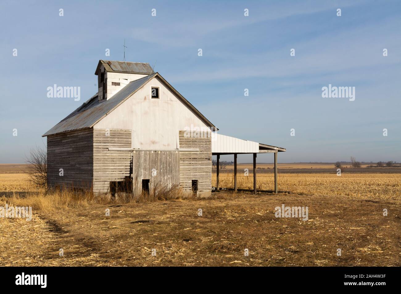 Old wooden barn in open field. Bureau County, Illinois, USA Stock Photo ...