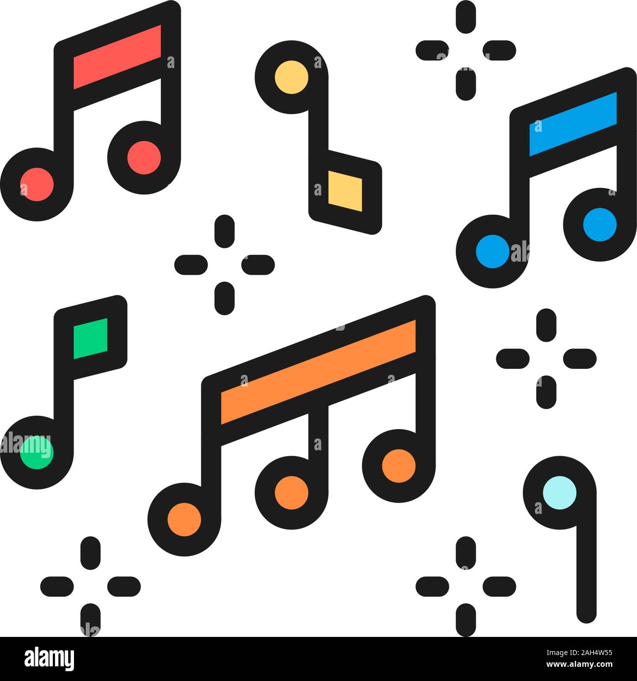 Vector music notes flat color line icon. Isolated on white background ...