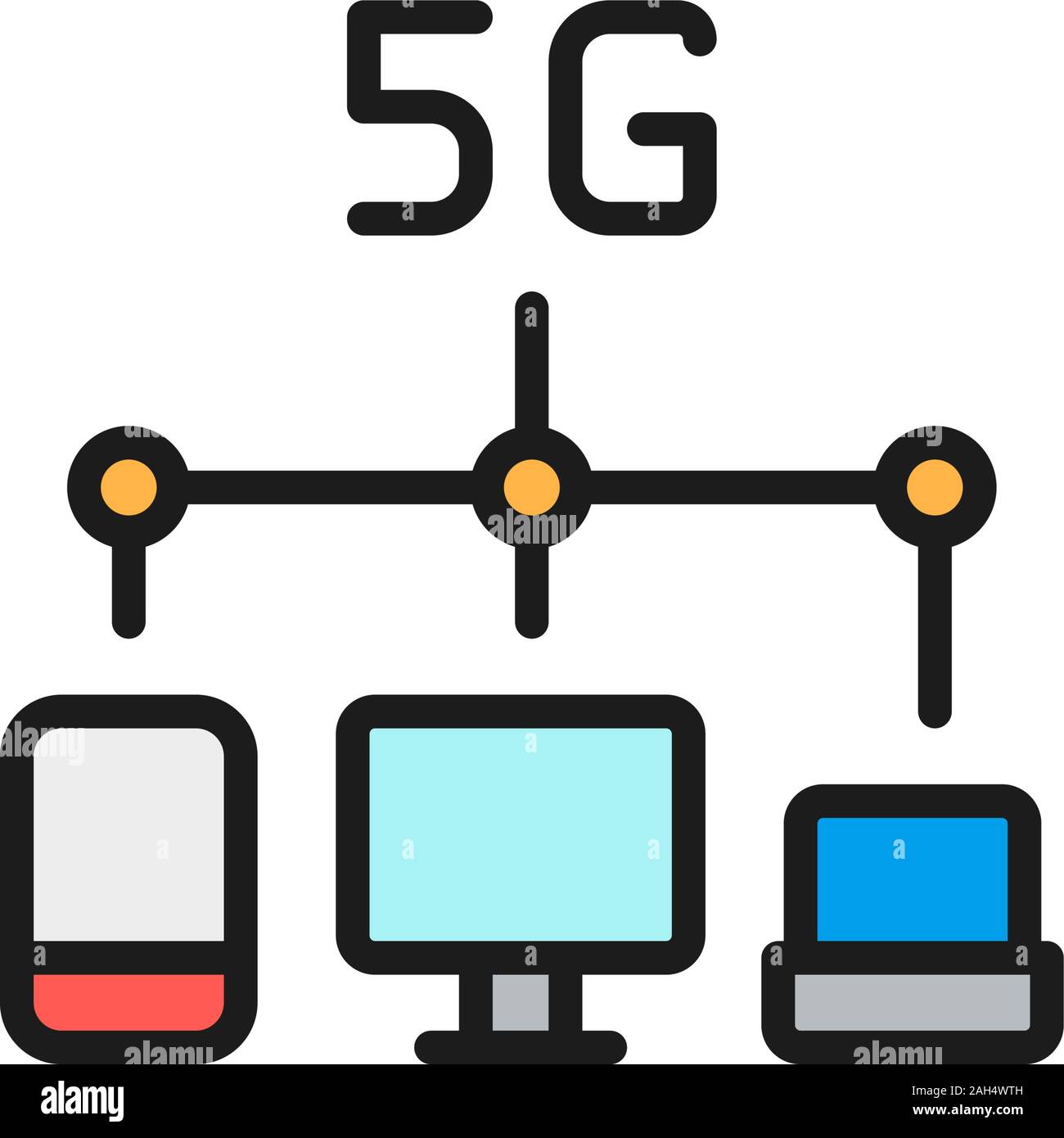 Vector wireless 5G internet distribution flat color line icon Stock ...