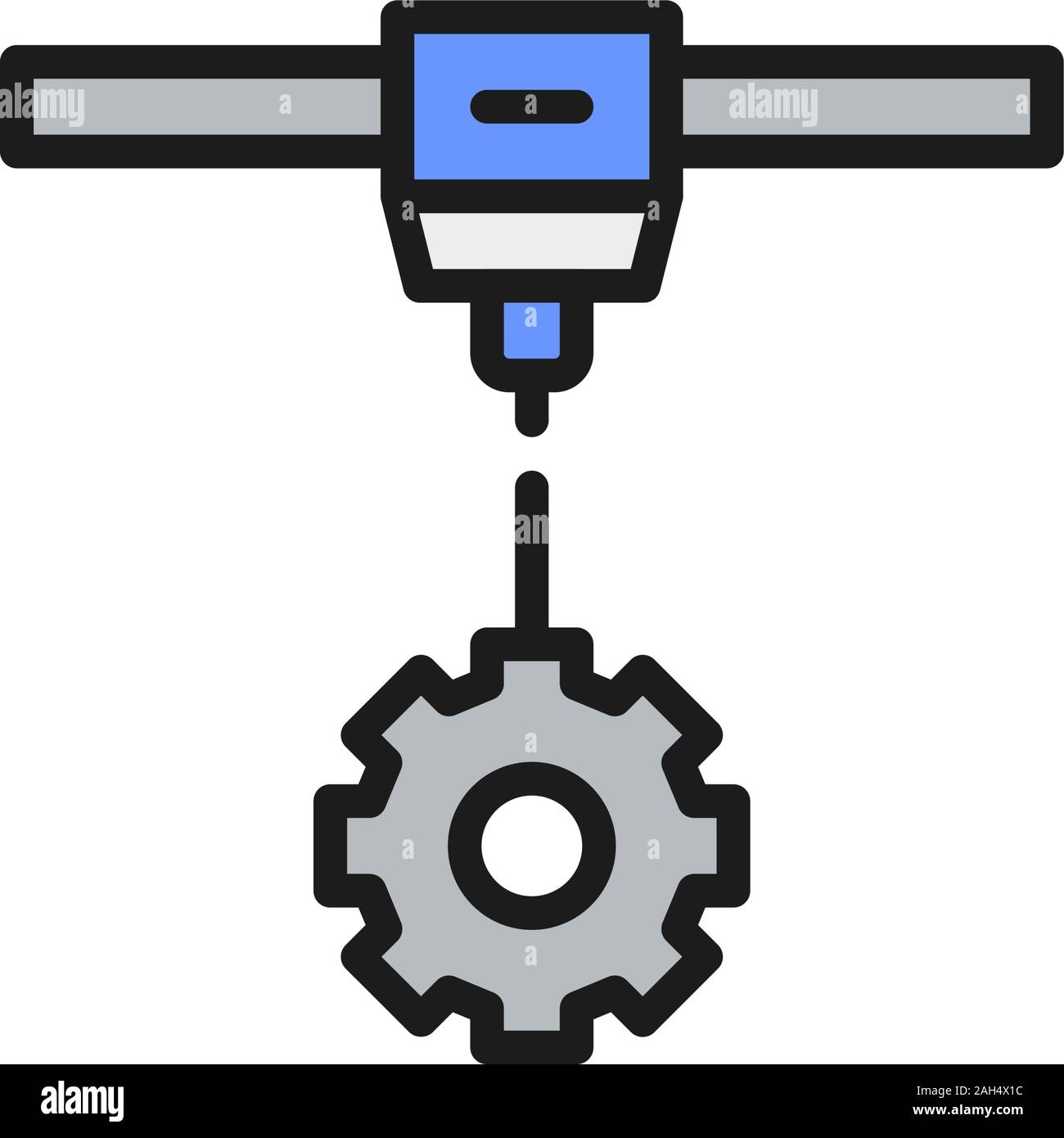 3d printing a gear wheels, industrial printer flat color line icon ...