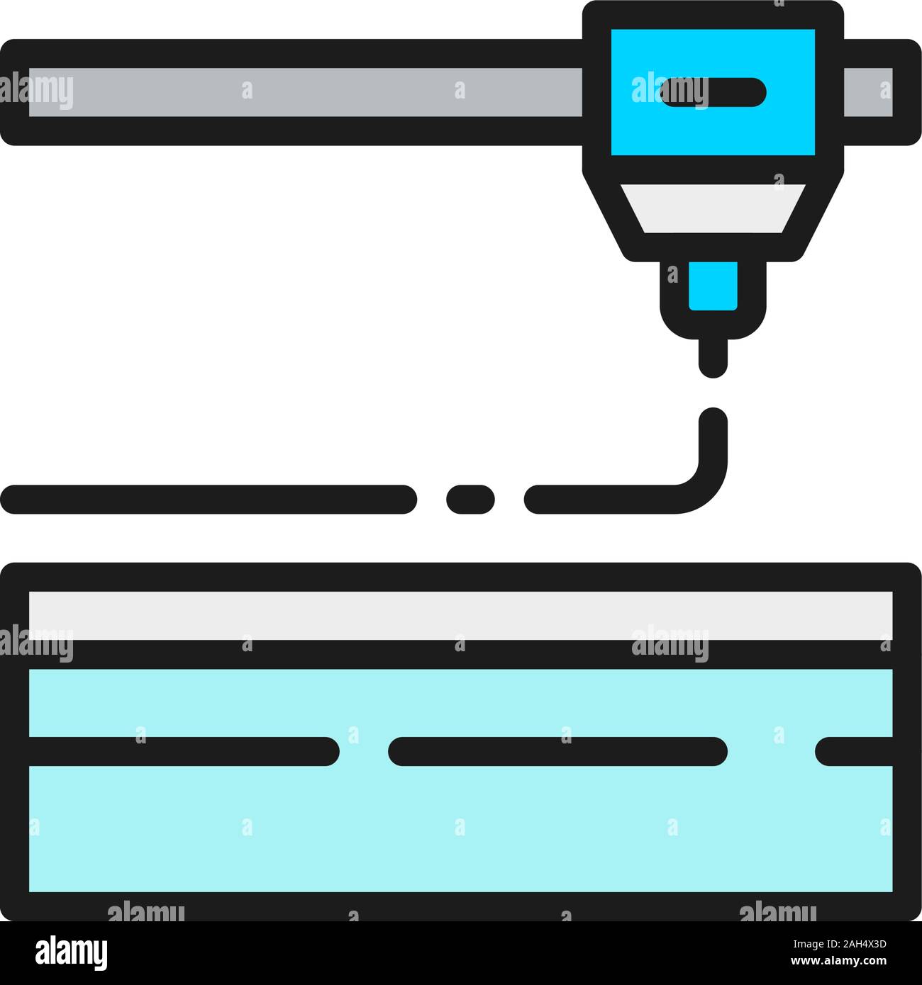 3d printing, laser metal cutting, industrial laser flat color line icon ...