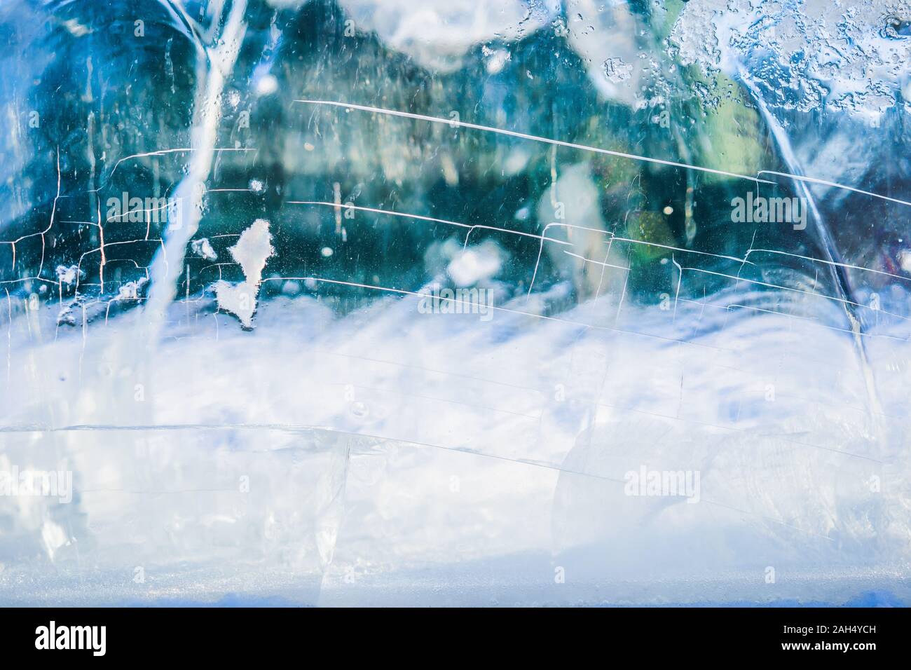 Blue ice surface with scratches. Abstract background of ice structure ...