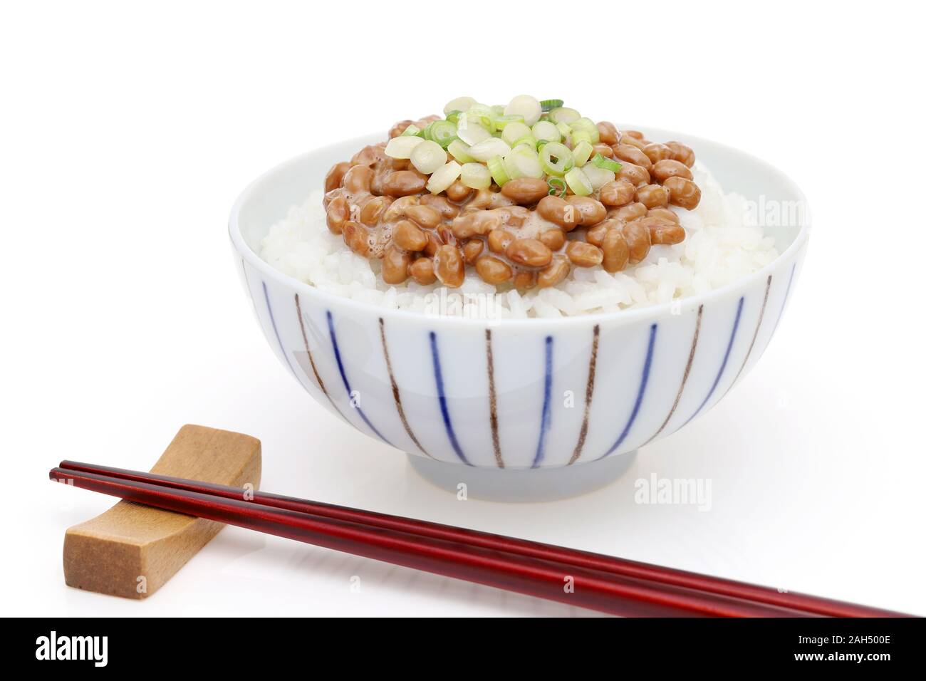 Japanese cooked white rice with Natto on white background Stock Photo ...