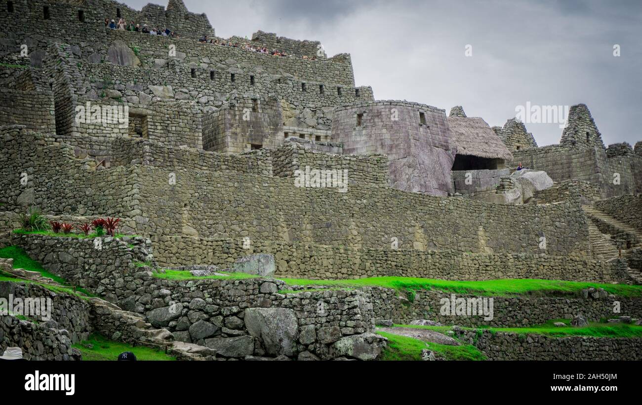 Temple of the Sun, in the city of Machu Picchu, Cusco Peru Stock Photo ...