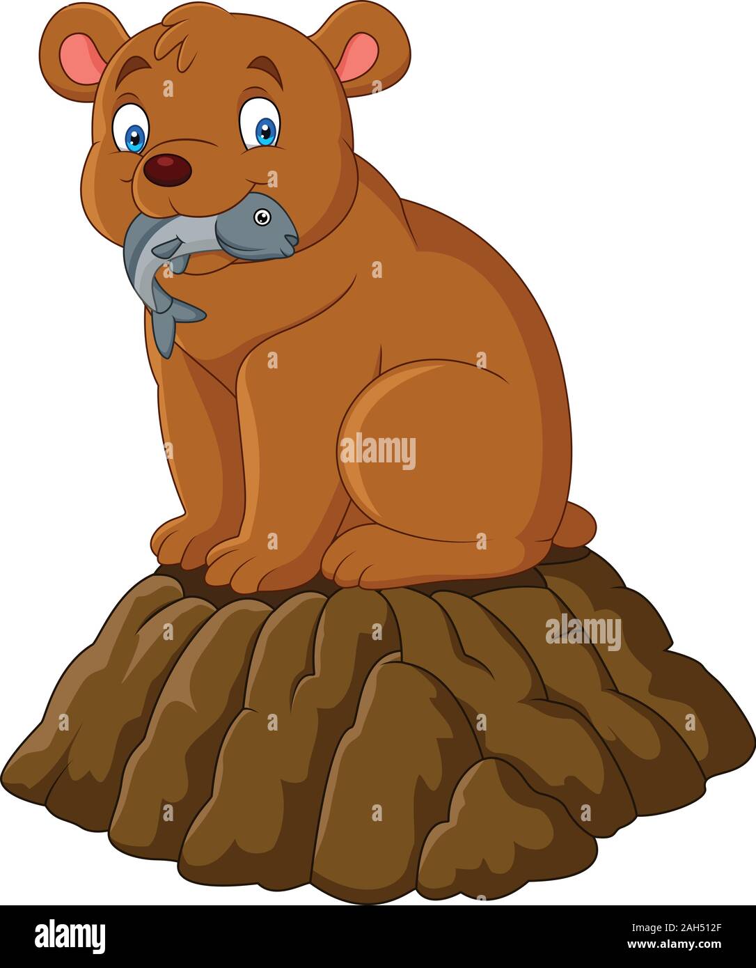 Cartoon brown bear eating fish Stock Vector Image & Art - Alamy