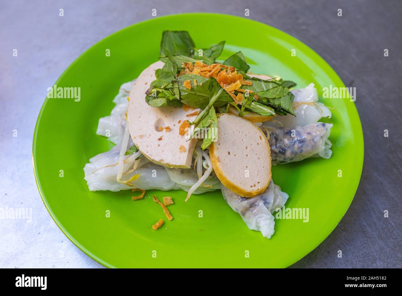 Plate of Vietnamese local steamed rice rolls for breakfast meal Stock ...