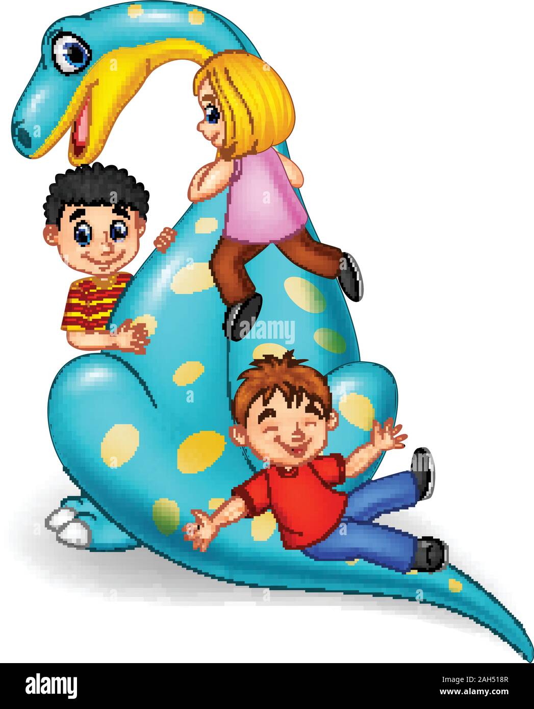 Cartoon little kid playing on the dinosaur Stock Vector Image & Art - Alamy