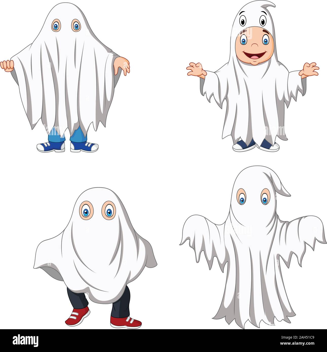 Cartoon kid with ghost costume collection Stock Vector Image & Art - Alamy
