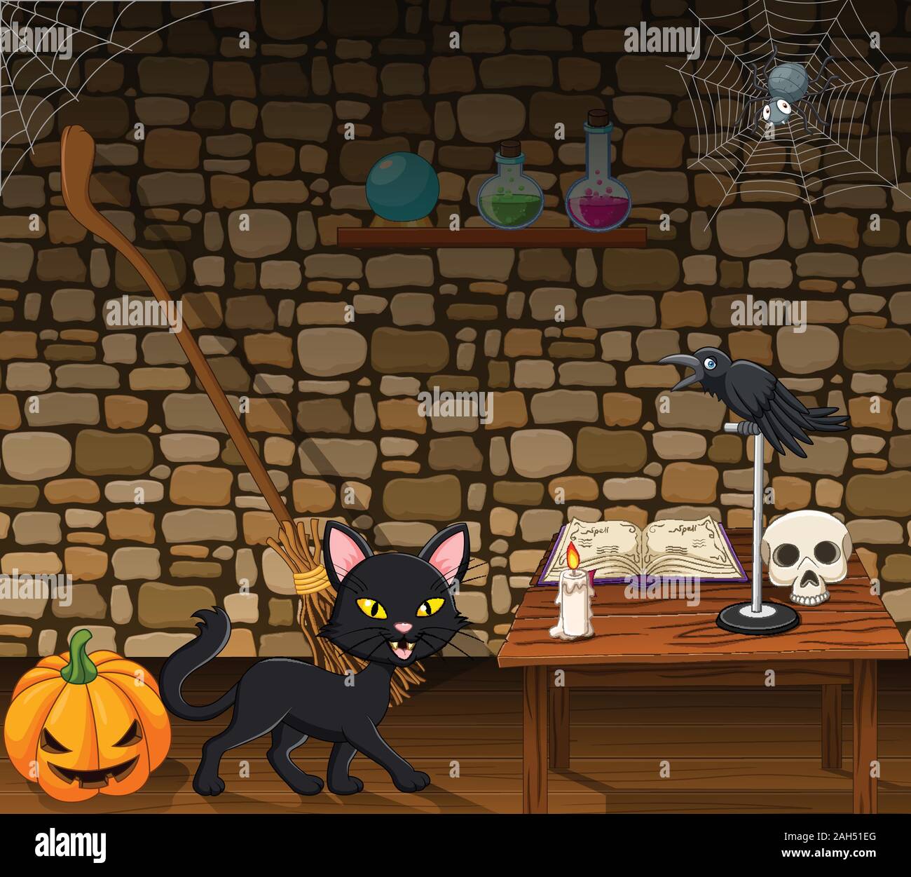 Cartoon black cat in the witch house Stock Vector Image & Art - Alamy