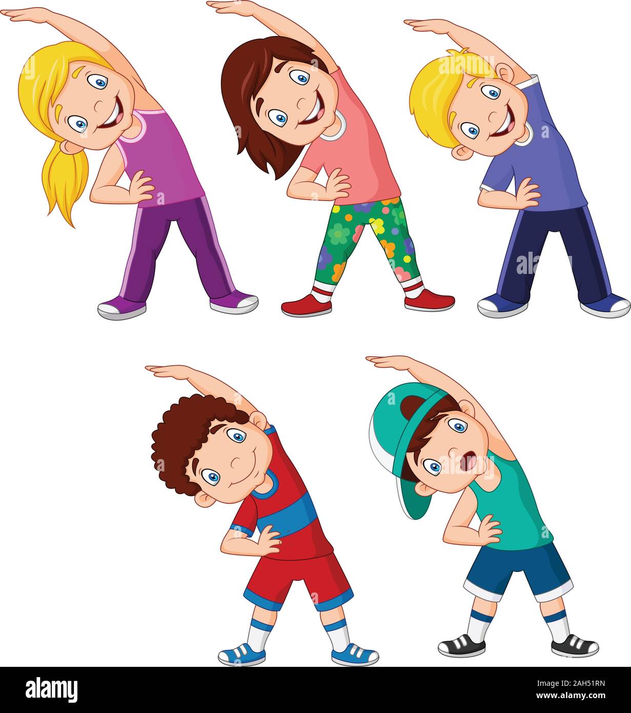 Cartoon little kids exercising on white background Stock Vector Image ...
