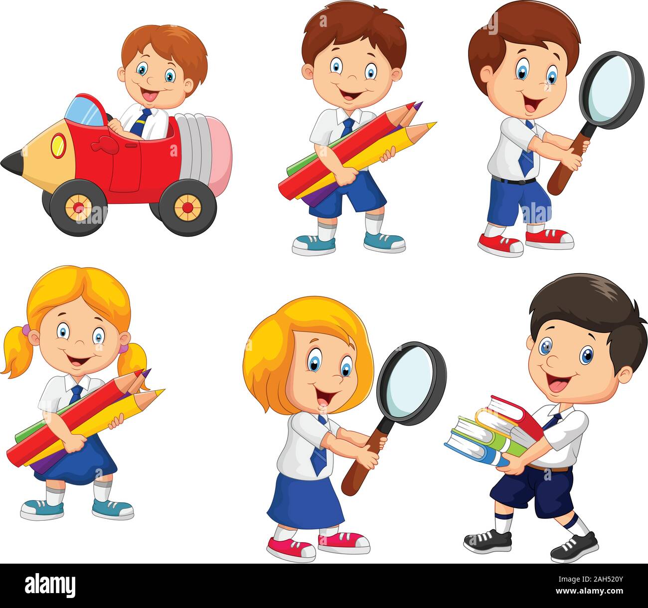 Cartoon school children cartoon collection set Stock Vector Image & Art ...