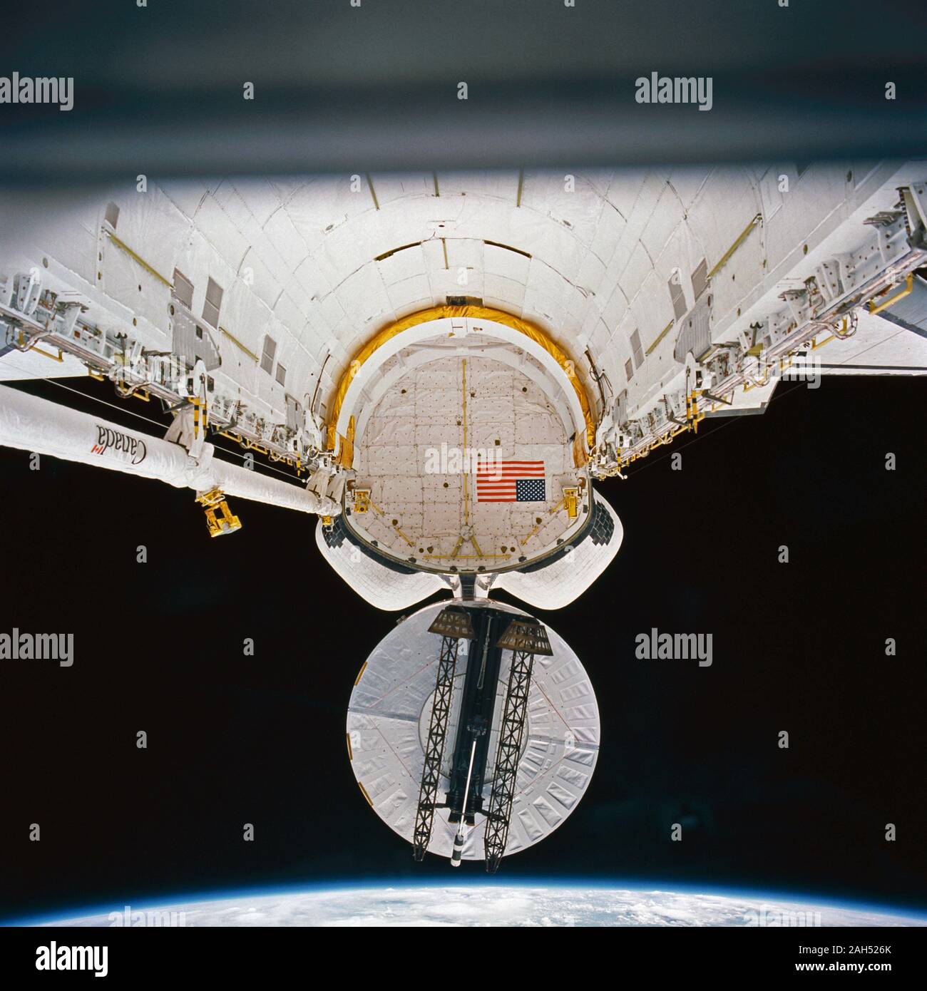 (10 Jan 1990) --- The Syncom IV-5 communications satellite leaves the ...