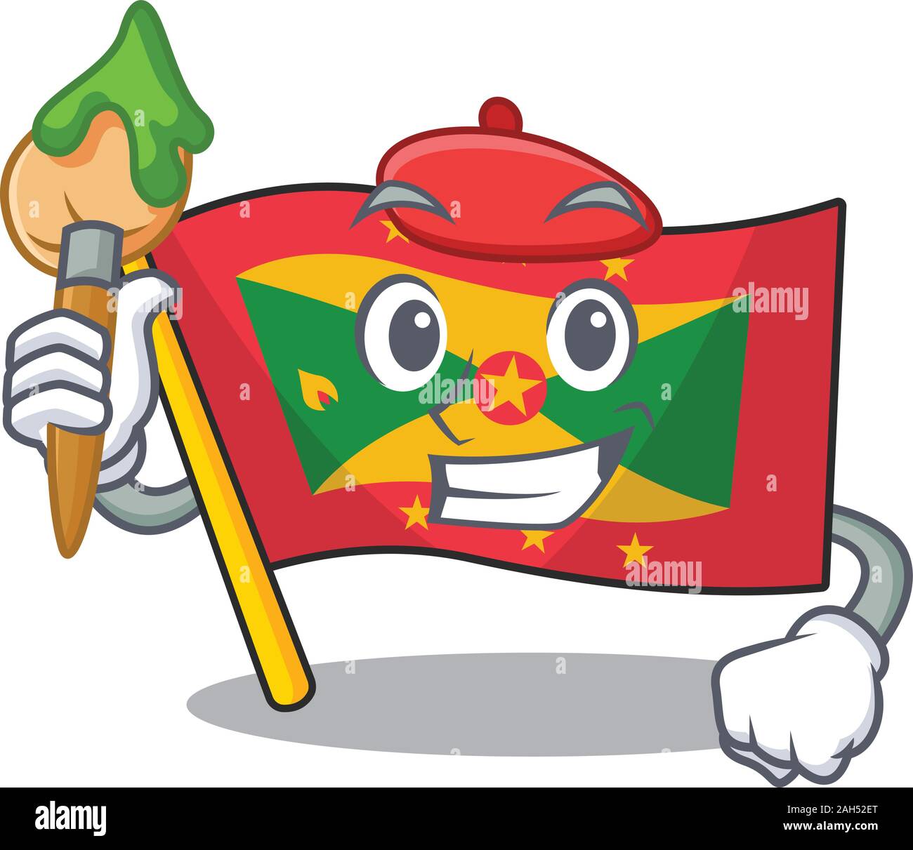 Funny flag grenada Scroll Artist cartoon character holding brush Stock ...