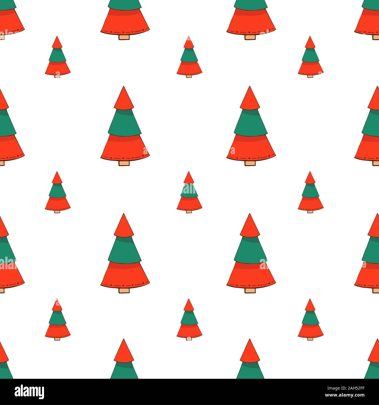 Vector seamless pattern with hand drawn Christmas trees in red and ...