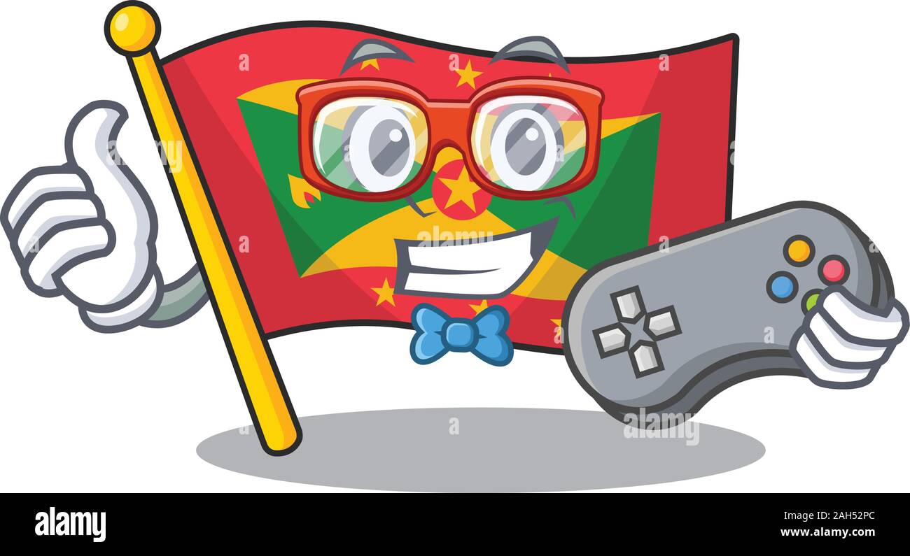 Funny geek gamer flag grenada Scroll cartoon character style Stock ...