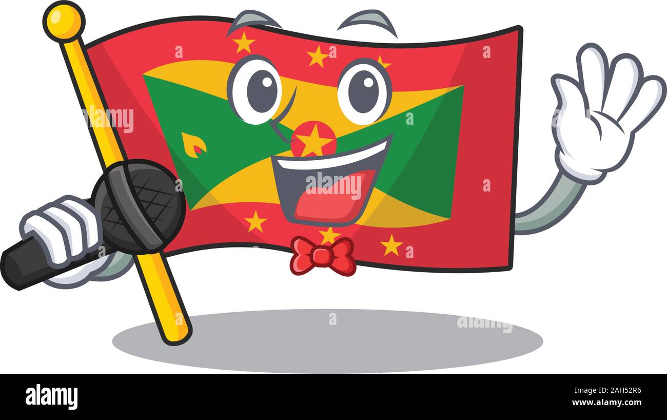 Cute cartoon Singing flag grenada Scroll with a microphone Stock Vector ...