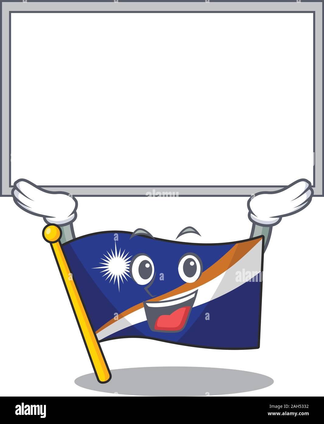 Happy cartoon character flag marshall island Scroll raised up board ...
