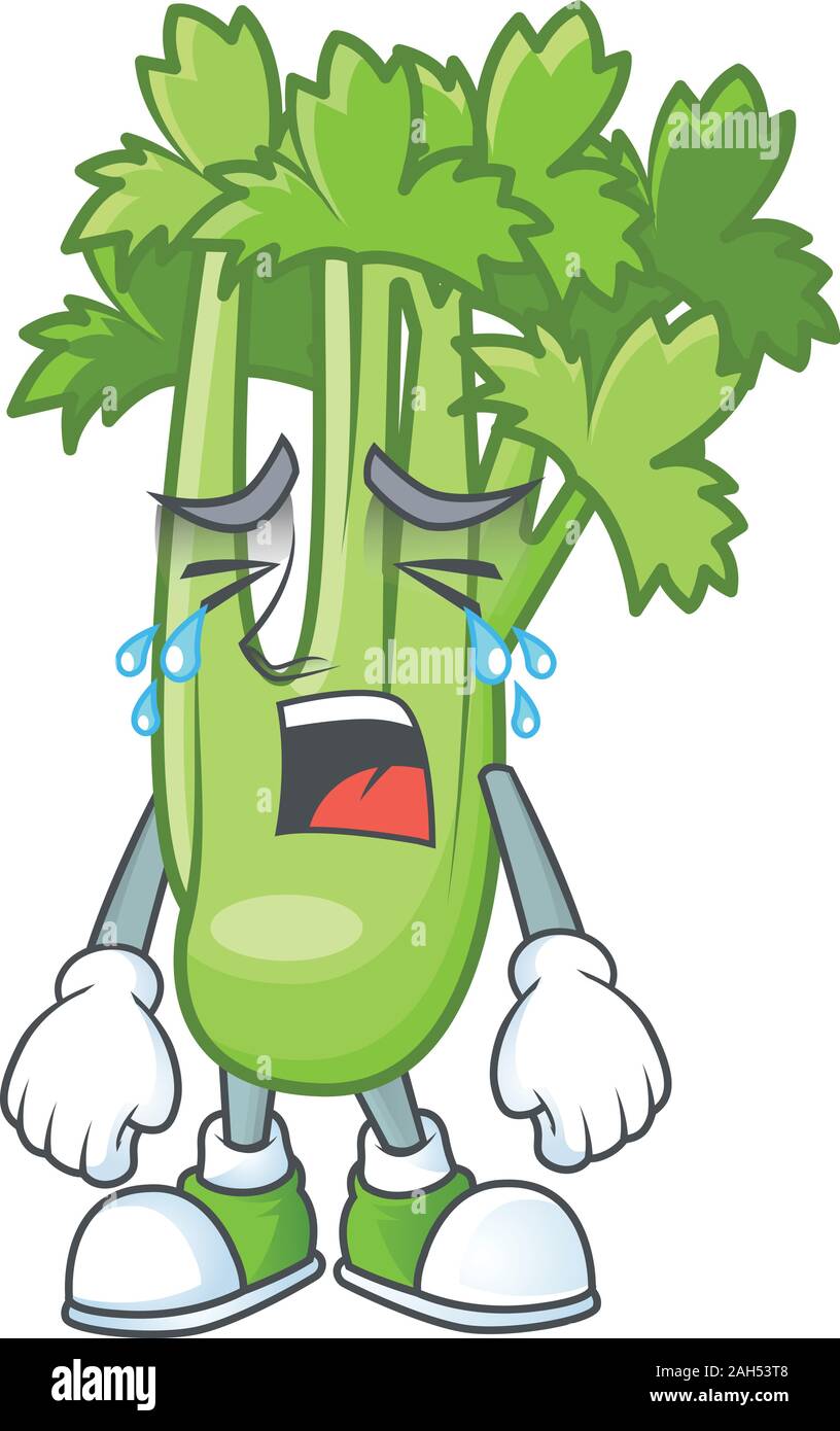 Sad Crying gesture celery plant cartoon character style Stock Vector ...