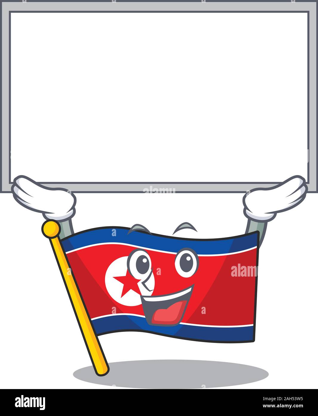 Happy cartoon character flag north korea Scroll raised up board Stock ...
