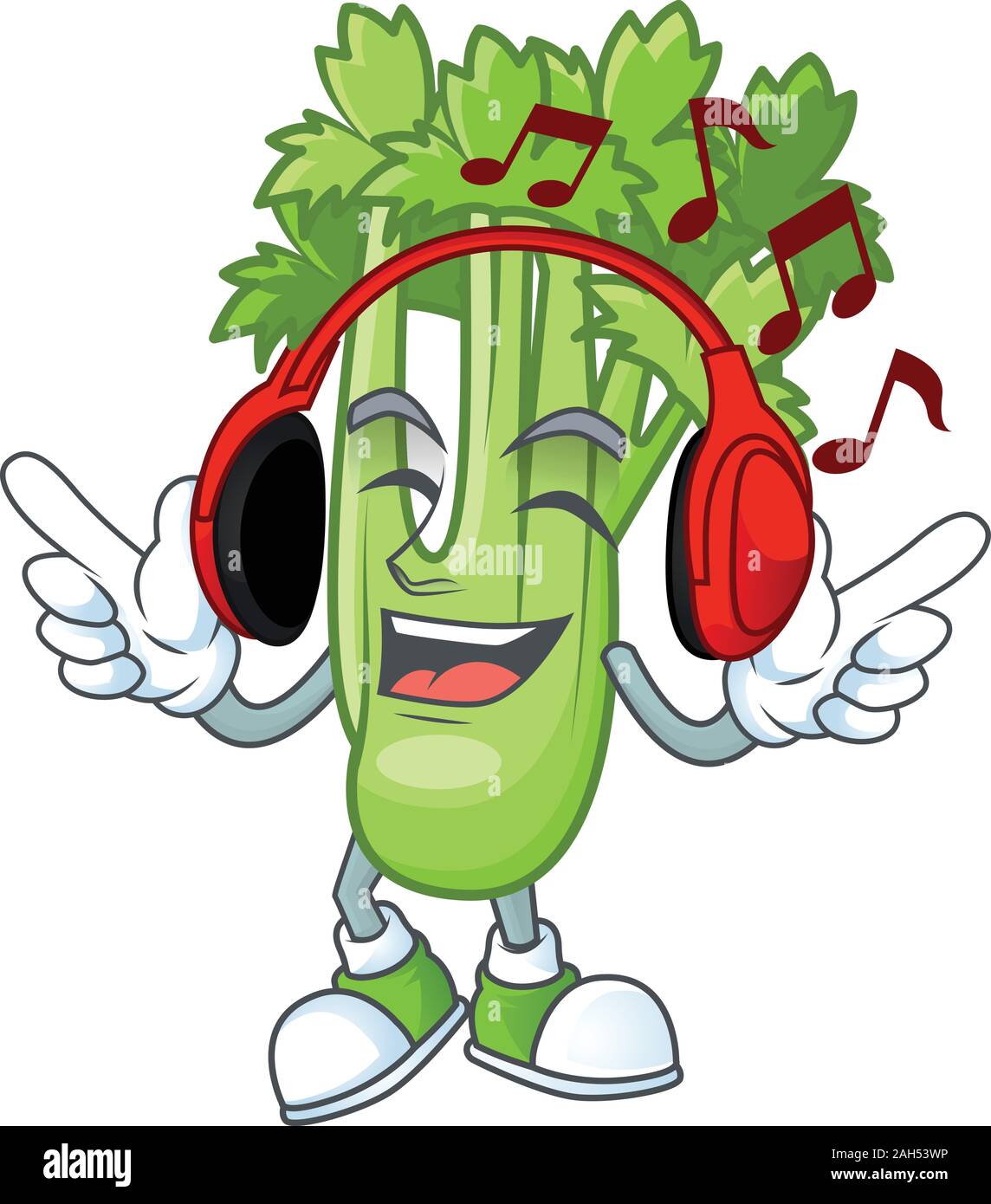 Singing and Listening music celery plant cartoon character Stock Vector ...
