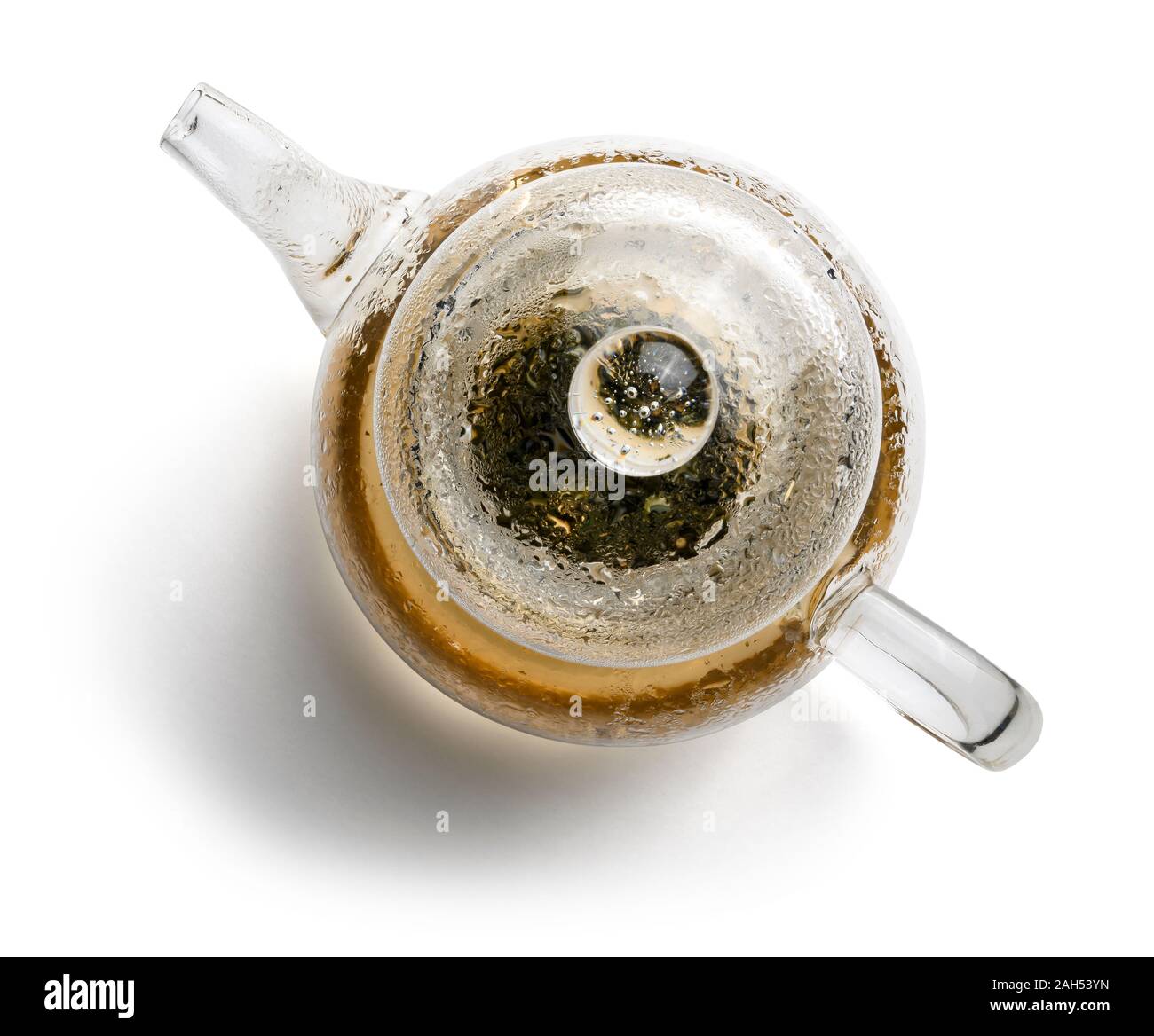 Glass teapot with tea on white background. The view from the top Stock ...