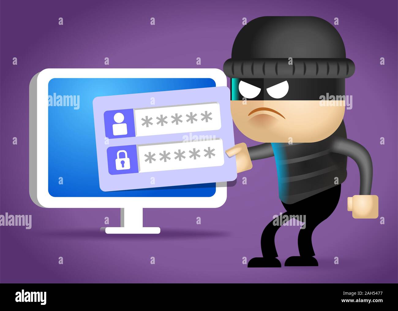 Hacker breaks into computer. 2d illustration Stock Photo - Alamy